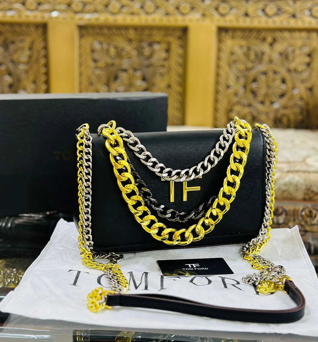 TOM FORD TF CHAIN SHOULDER BAG - BLACK – Almari a Fashion Wardrobe - UK